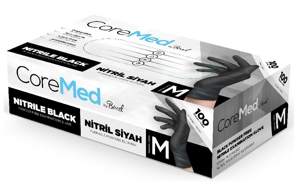 Coremed - Nitril Siyah Mua. Eldiveni - Medium 100'lü - 2.85 Dolar + KDV