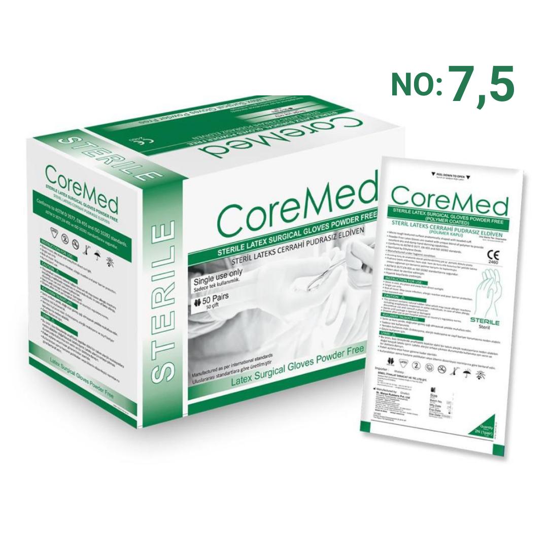 Coremed - Steril Cerrahi Eldiven - 7,5 Numara - Pudrasız - Lateks - 0. ...