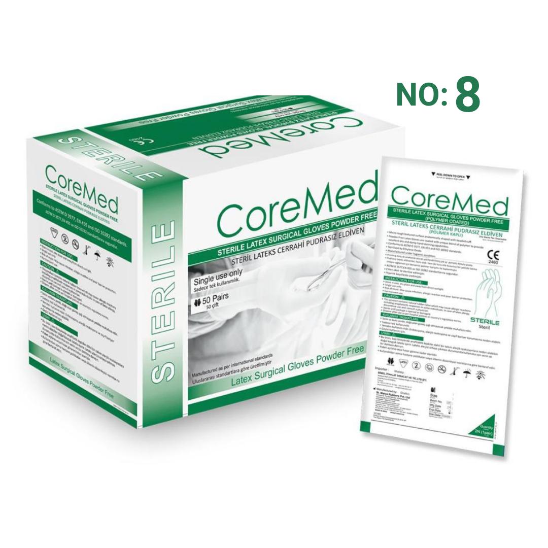Coremed - Steril Cerrahi Eldiven - 8 Numara - Pudrasız - Lateks - 0.24 ...