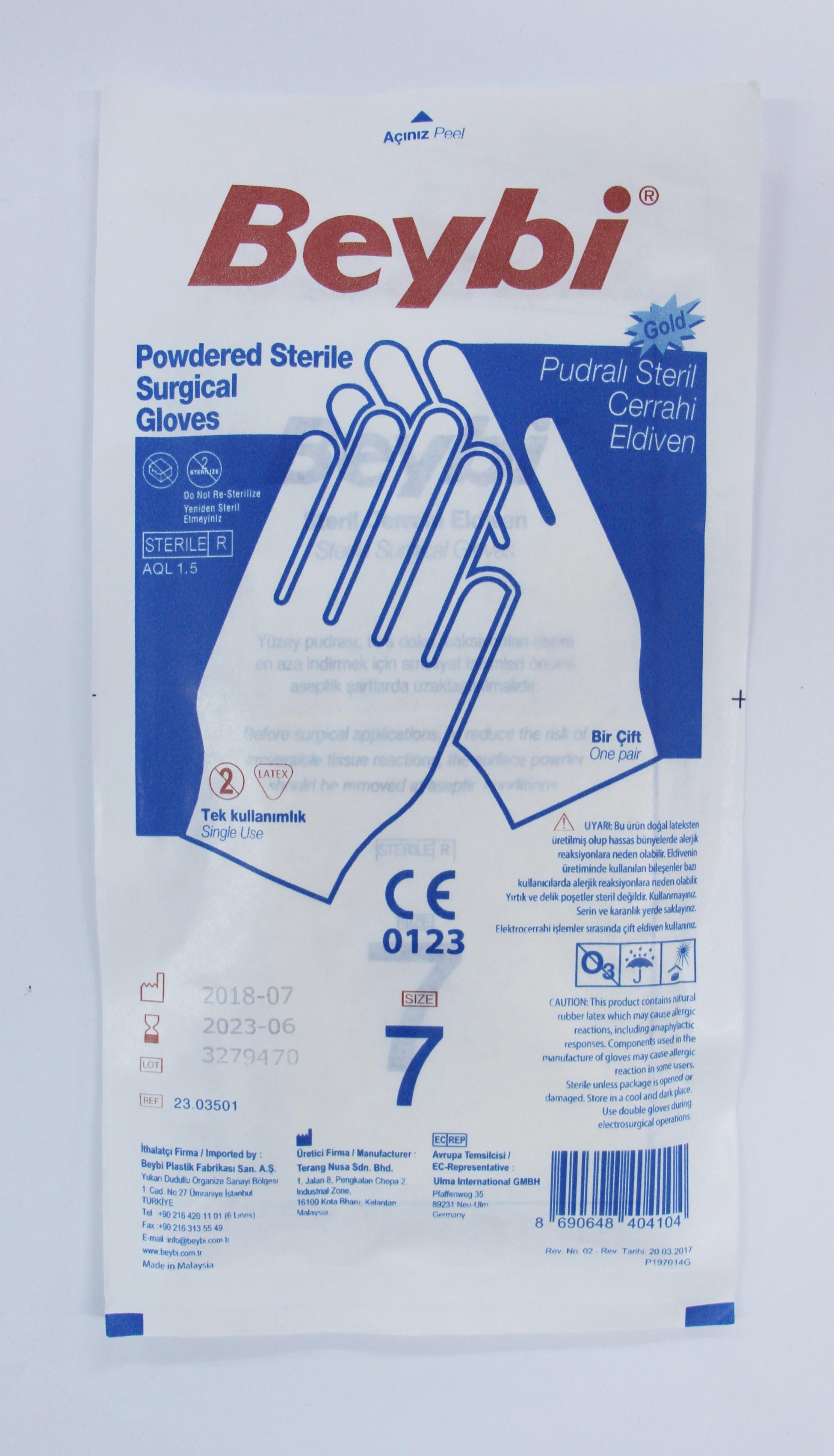 Beybi - Steril Eldiven - 7 Numara - Pudralı - Gold - 13.64 TL + KDV